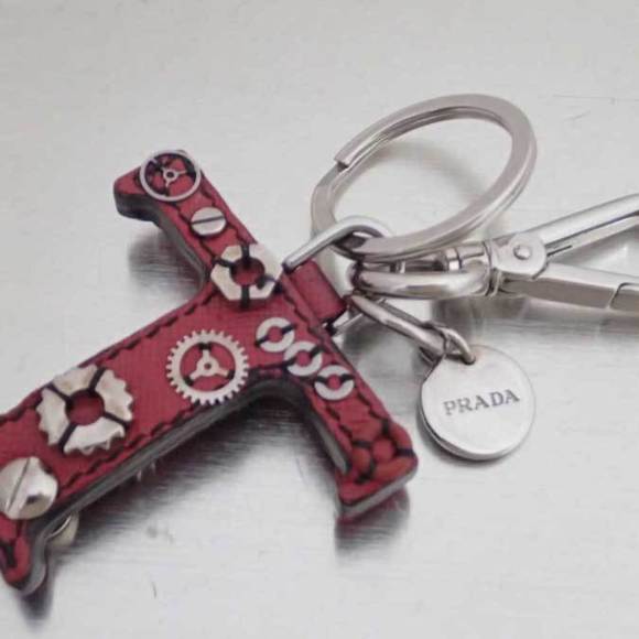 Prada | Accessories | Prada Prada Charm Key Ring T Logo Red Leather X ...